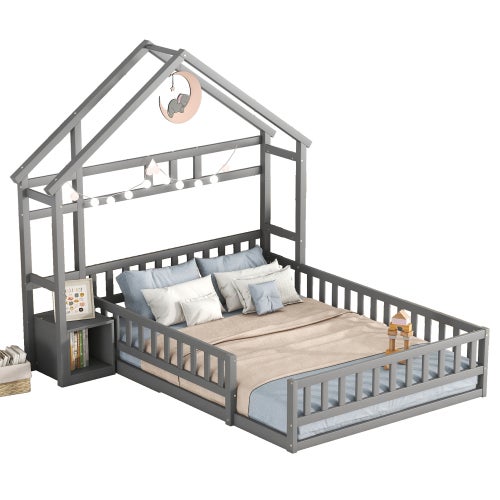 Lit pour enfants, lit plat, lit maison avec garde-corps, lit pour ...