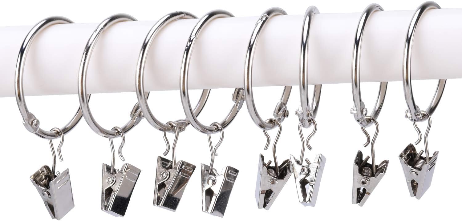 (Argent), 30 anneaux de rideaux avec clips, diamètre intérieur 38 mm ...