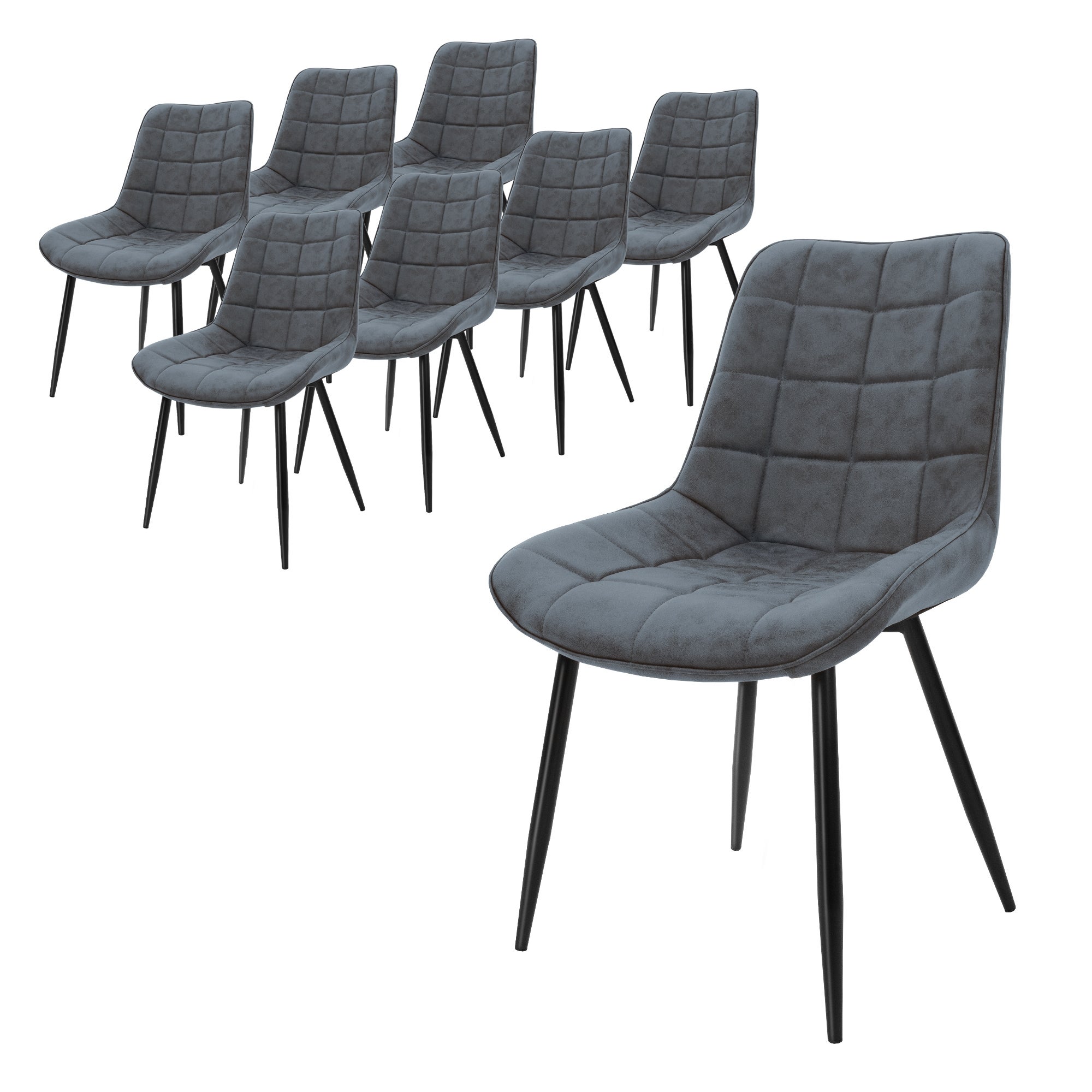 Lot de 8 chaises salle à manger salon anthracite simili PU pieds en ...