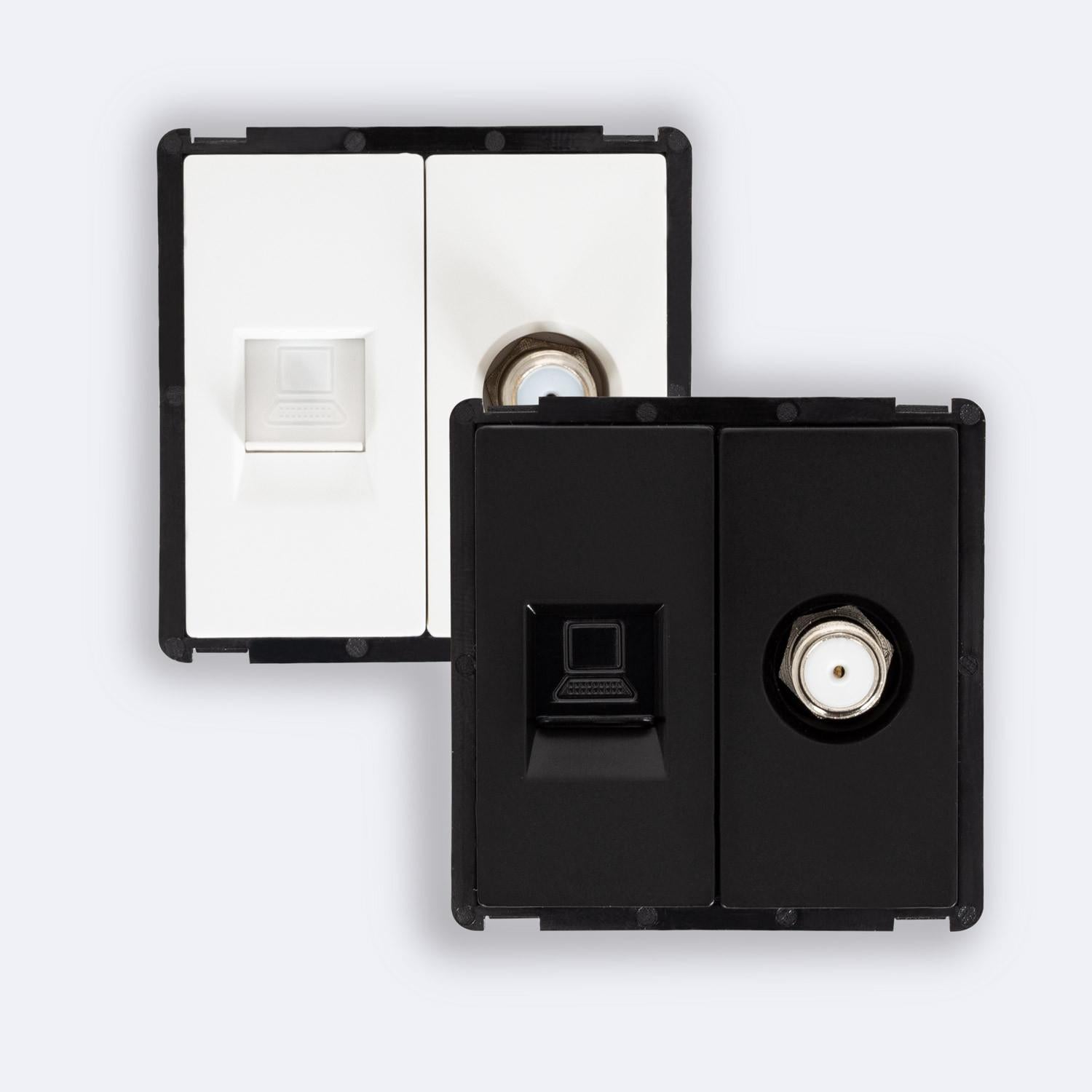 Prise Internet RJ45 CAT 6 + Satellite Modern Noir | Leroy Merlin