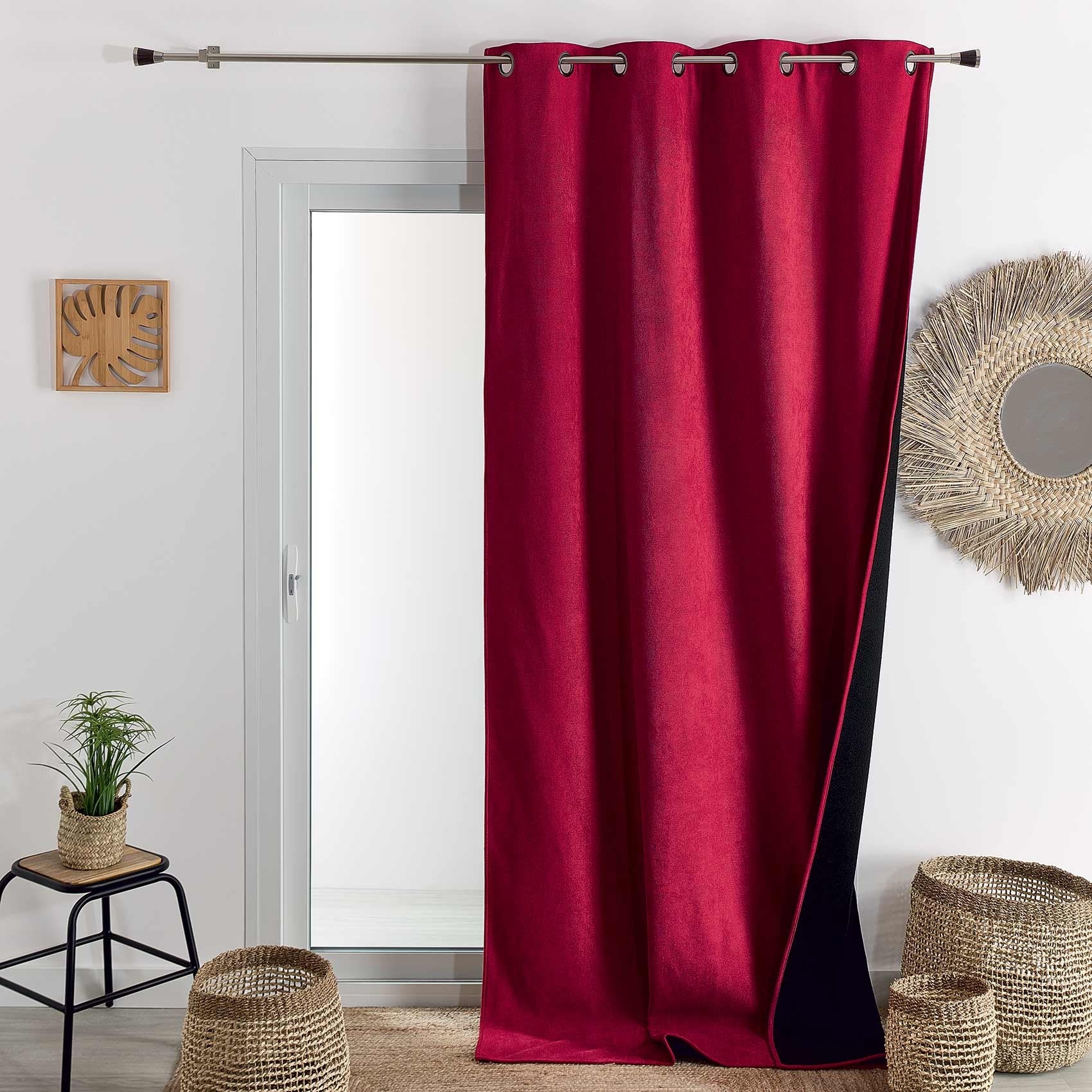 Rideau thermique phonique et semi occultant KONFOR - Rouge - 140x260 cm ...