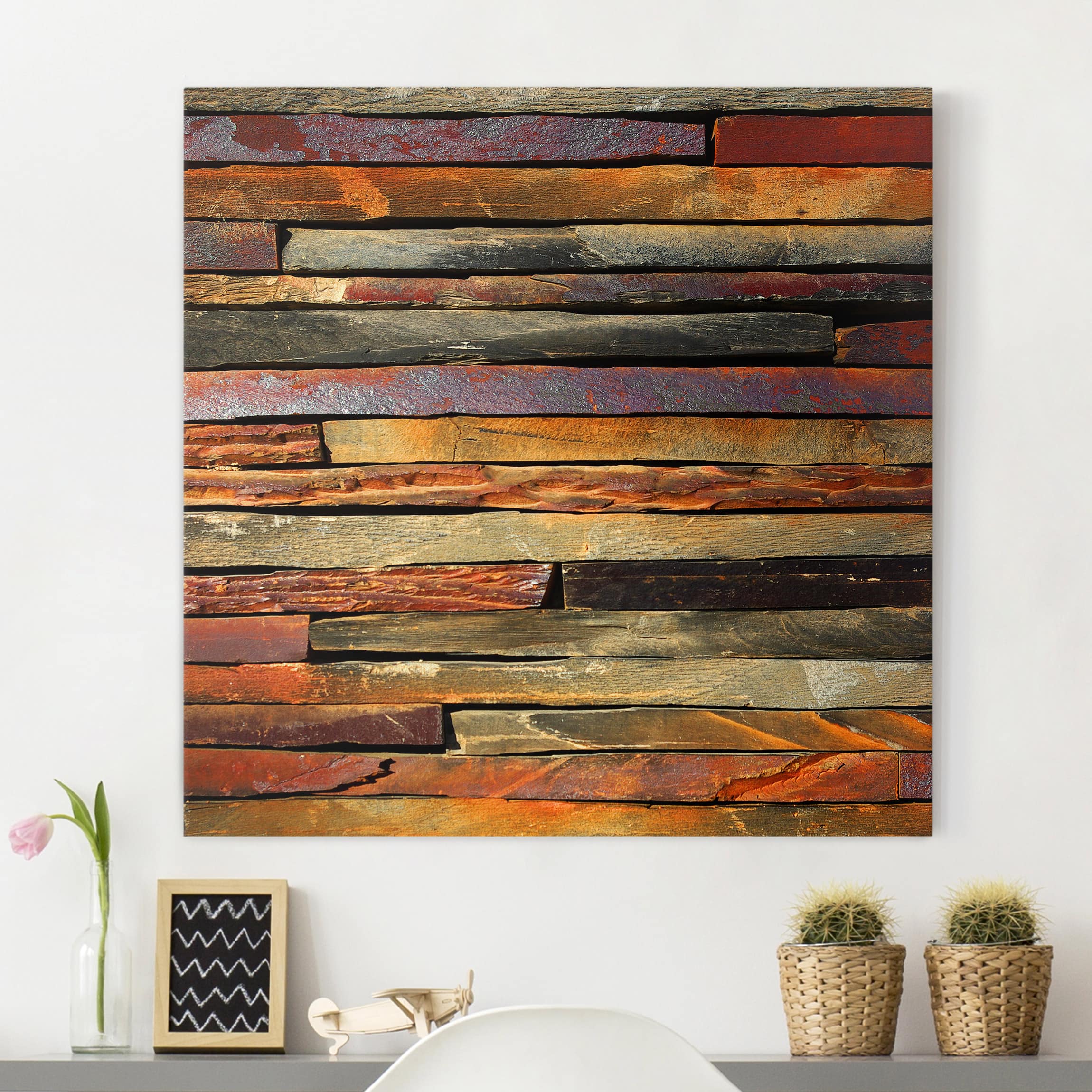 Impression sur toile tableau sur toile châssis marron bois 140 salle de ...