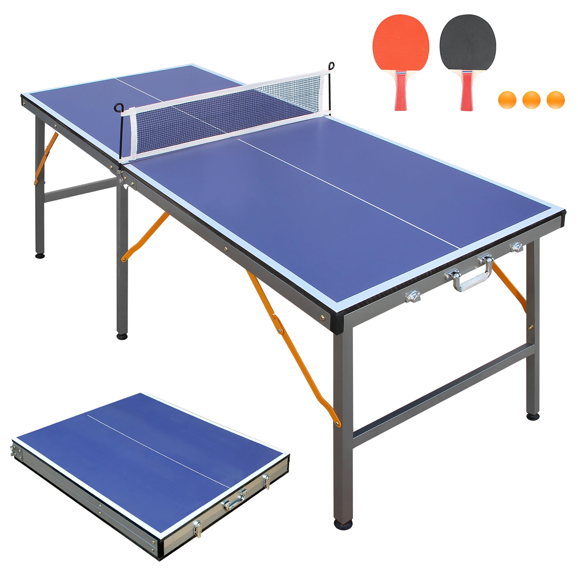 Mesa ping pong azul plegable con red, 2 palas, 3 pelotas, diseño 6 ...