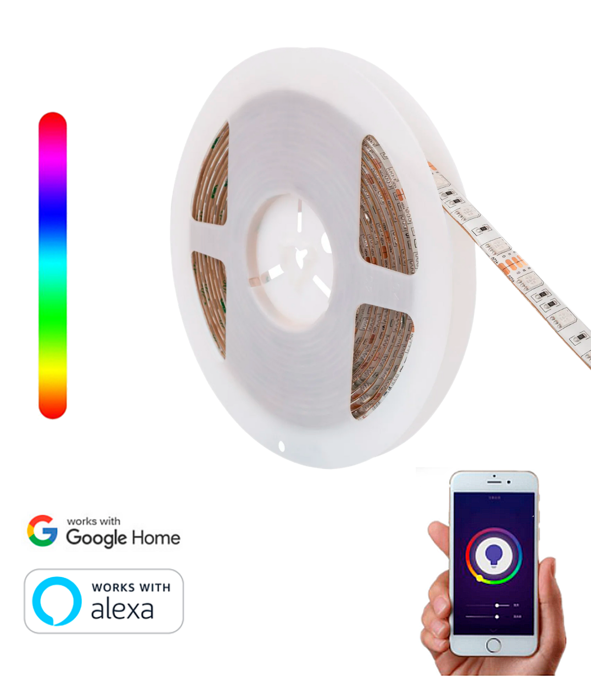 Tira LED WiFi Inteligente Smartfy 12V RGB 60LED/m IP20 5 Metros Compatible con Alexa, Google ...