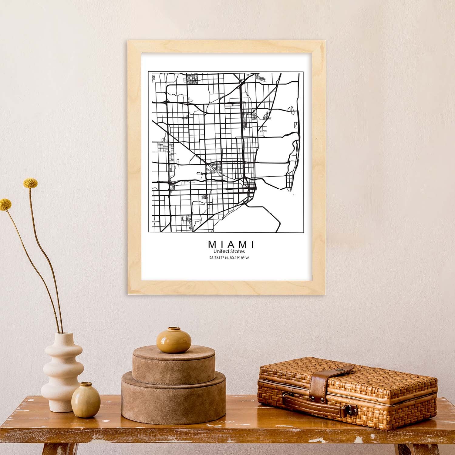 Poster Con Mapa De Miami. Lámina De Estados Unidos, Con Imágenes De ...