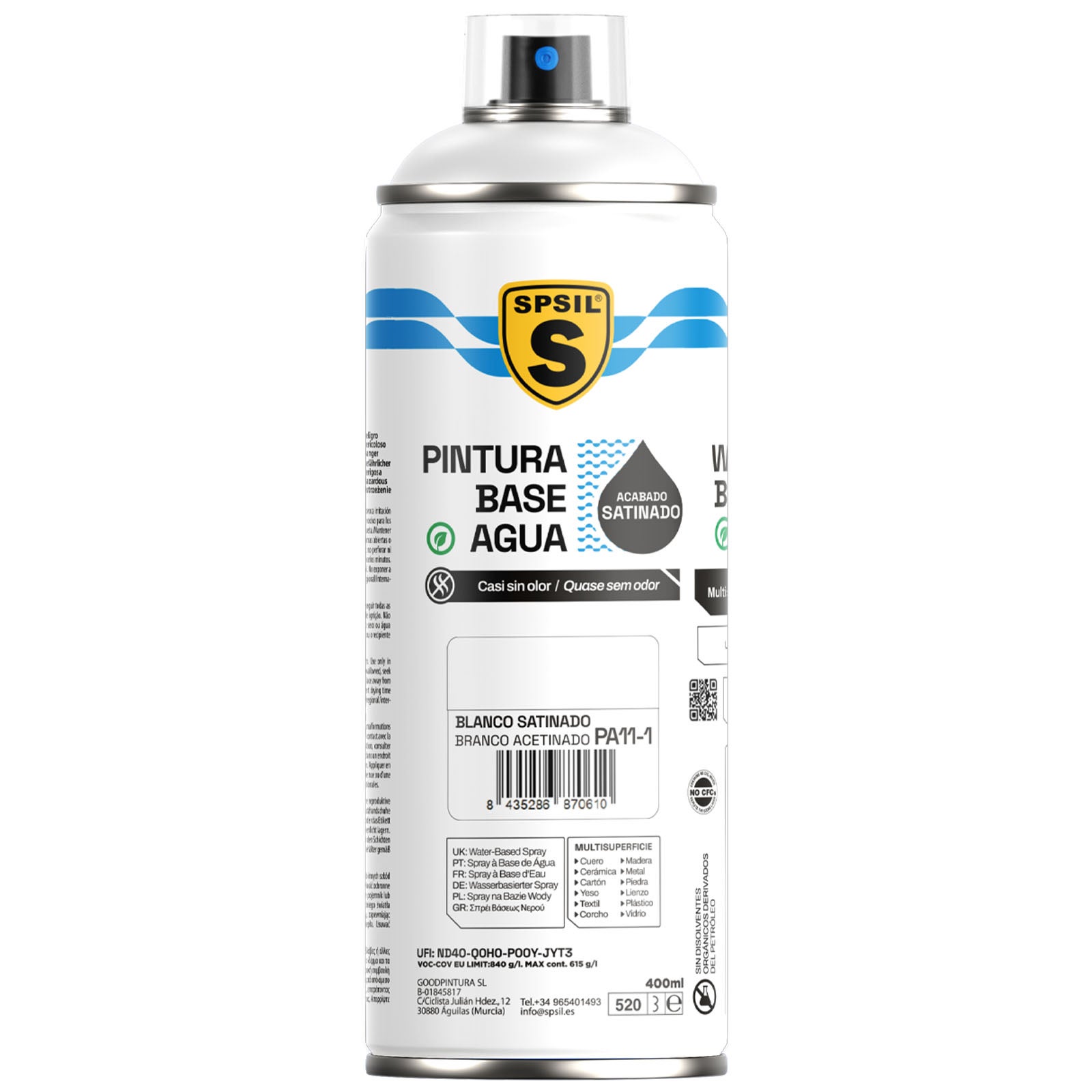 Pintura Spray al Agua SPSIL Color Blanco 400ml - Multisuperficies ...