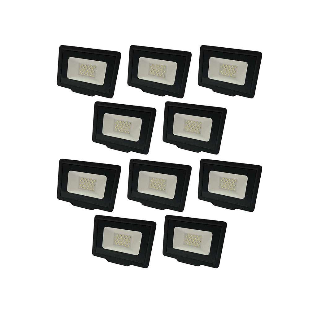 Lot de 10 Projecteurs LED 50W (250W) Noir Étanche IP65 4000lm - Blanc ...