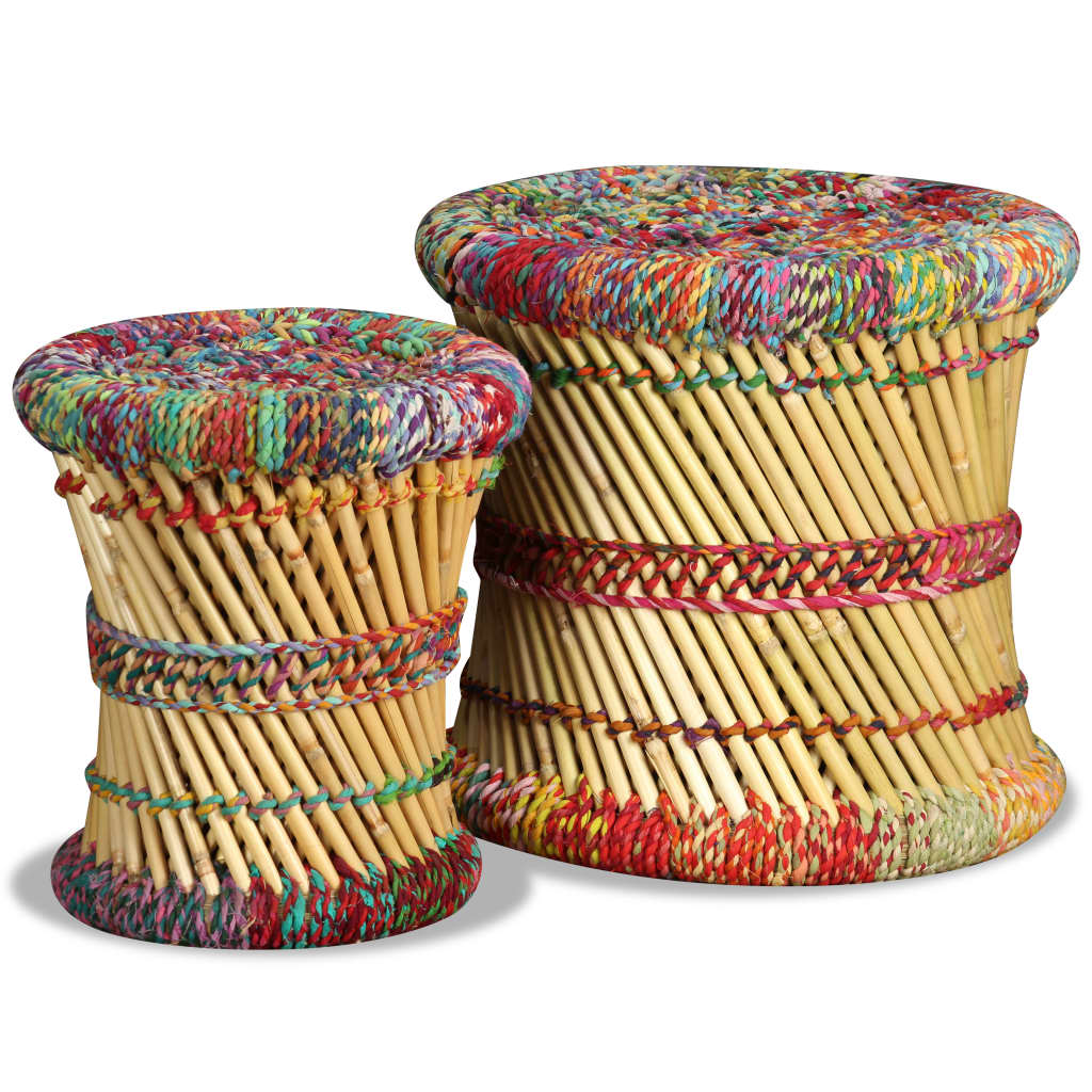 Tabourets avec détails chindi lot de 2 multicolore bambou | Leroy Merlin