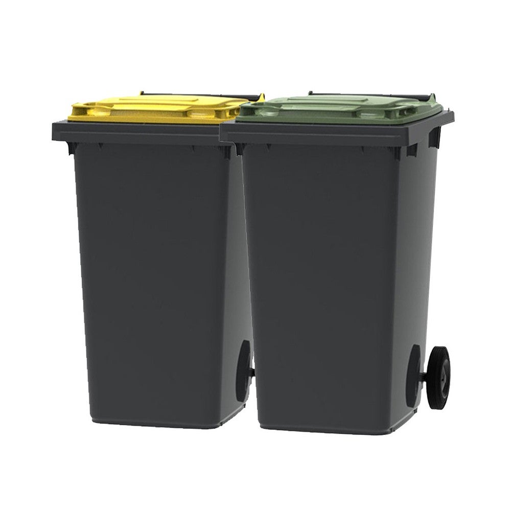 ESE France Lot de 2 Conteneurs Poubelles à déchets 2 roues - 240L - 100% Recyclé - Gris avec ...