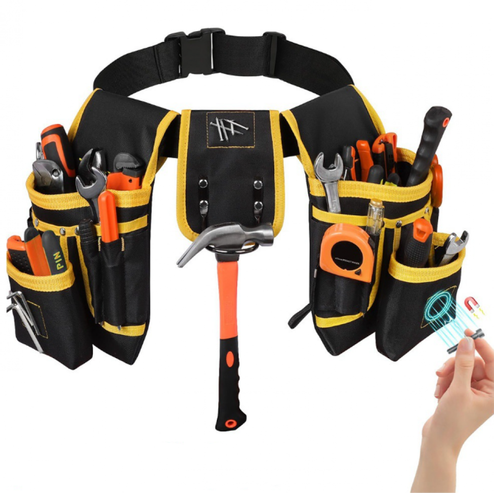 Ceinture porte-outils noire et jaune, pochette à outils magnétique ...