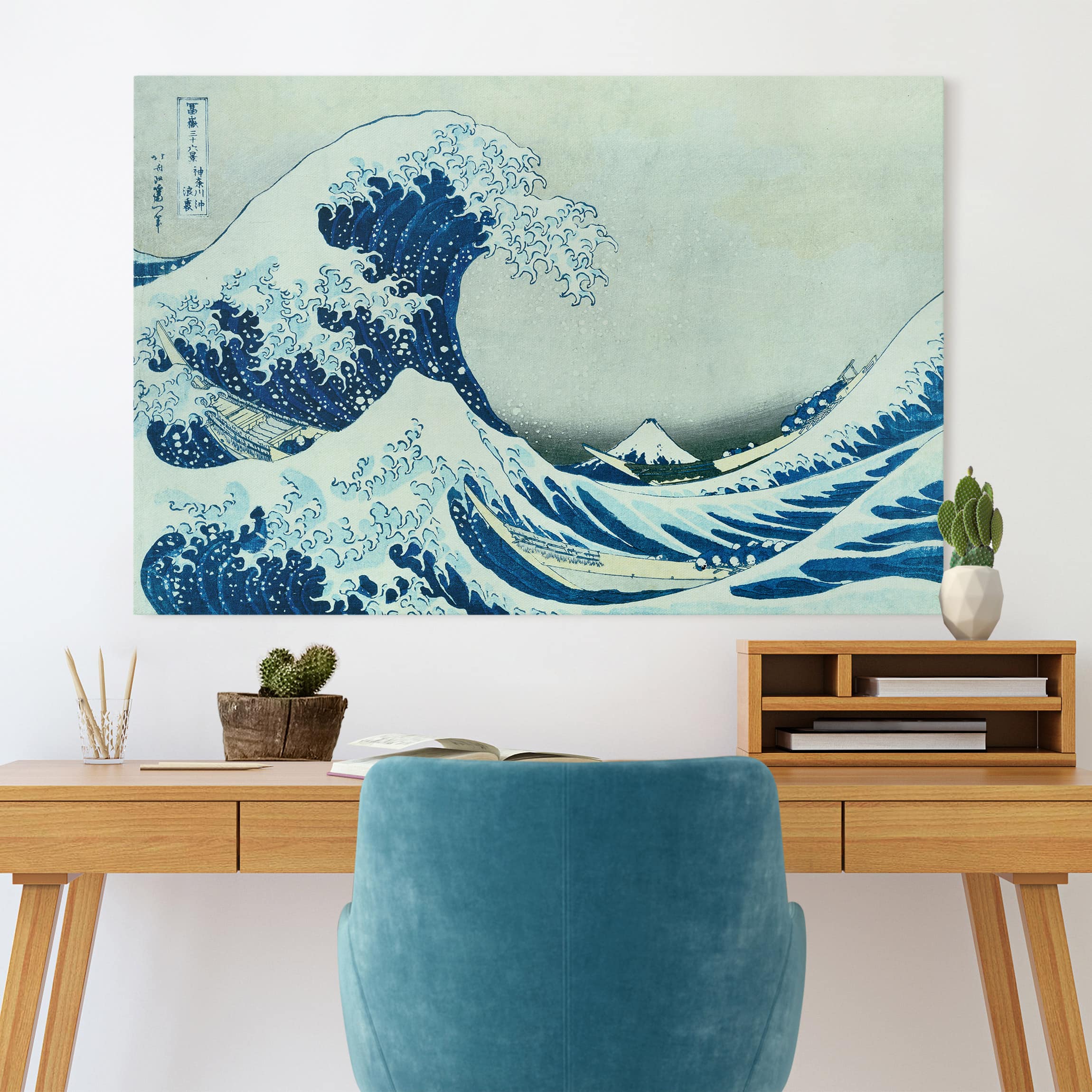 Impression sur toile tableau sur toile châssis bleu Katsushika Hokusai ...