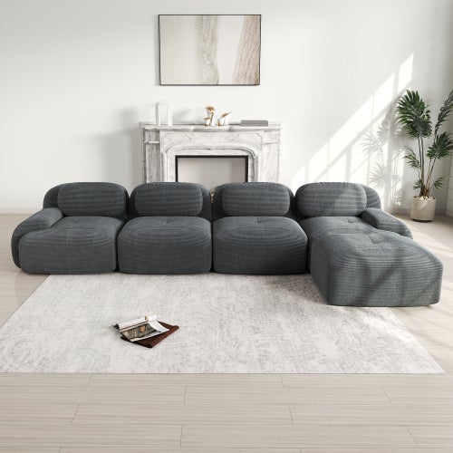 Canapé d'angle modulable 4 places avec accoudoirs, coussin, pour salon ...