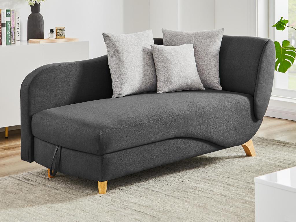 Méridienne gauche convertible en tissu anthracite avec coffre de ...