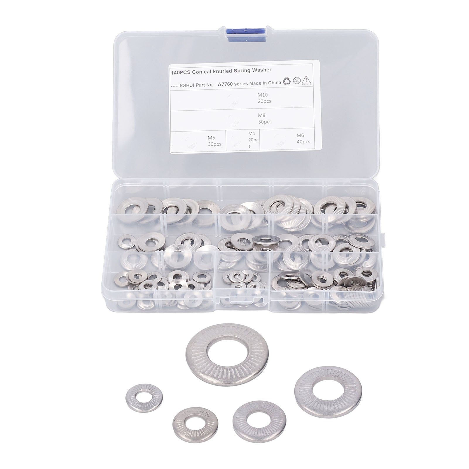 140 pièces 5 types de rondelles à ressort coniques moletées en acier ...