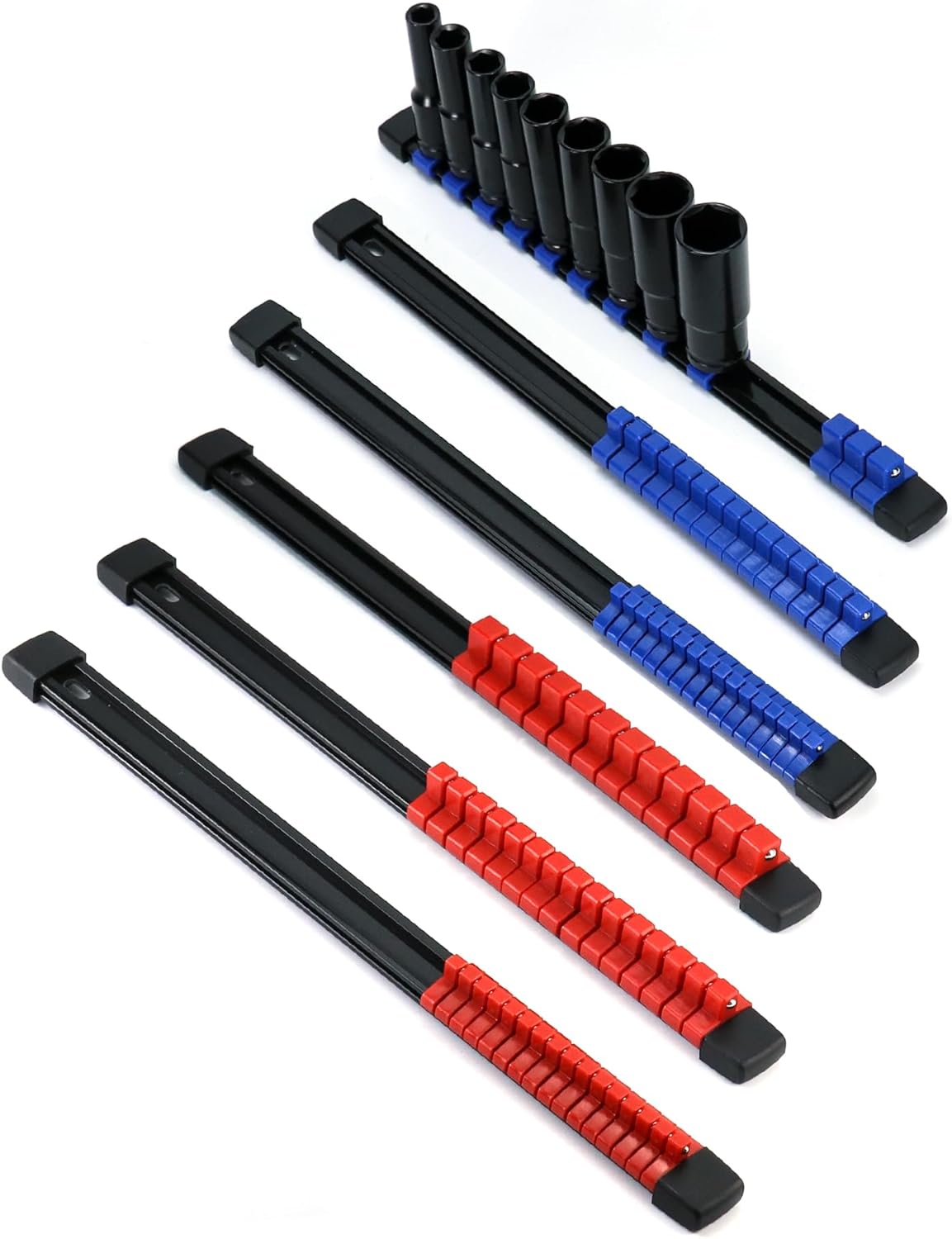 6 rieles organizadores para enchufes de 1/4"/3/8"/1/2", azul/rojo ...