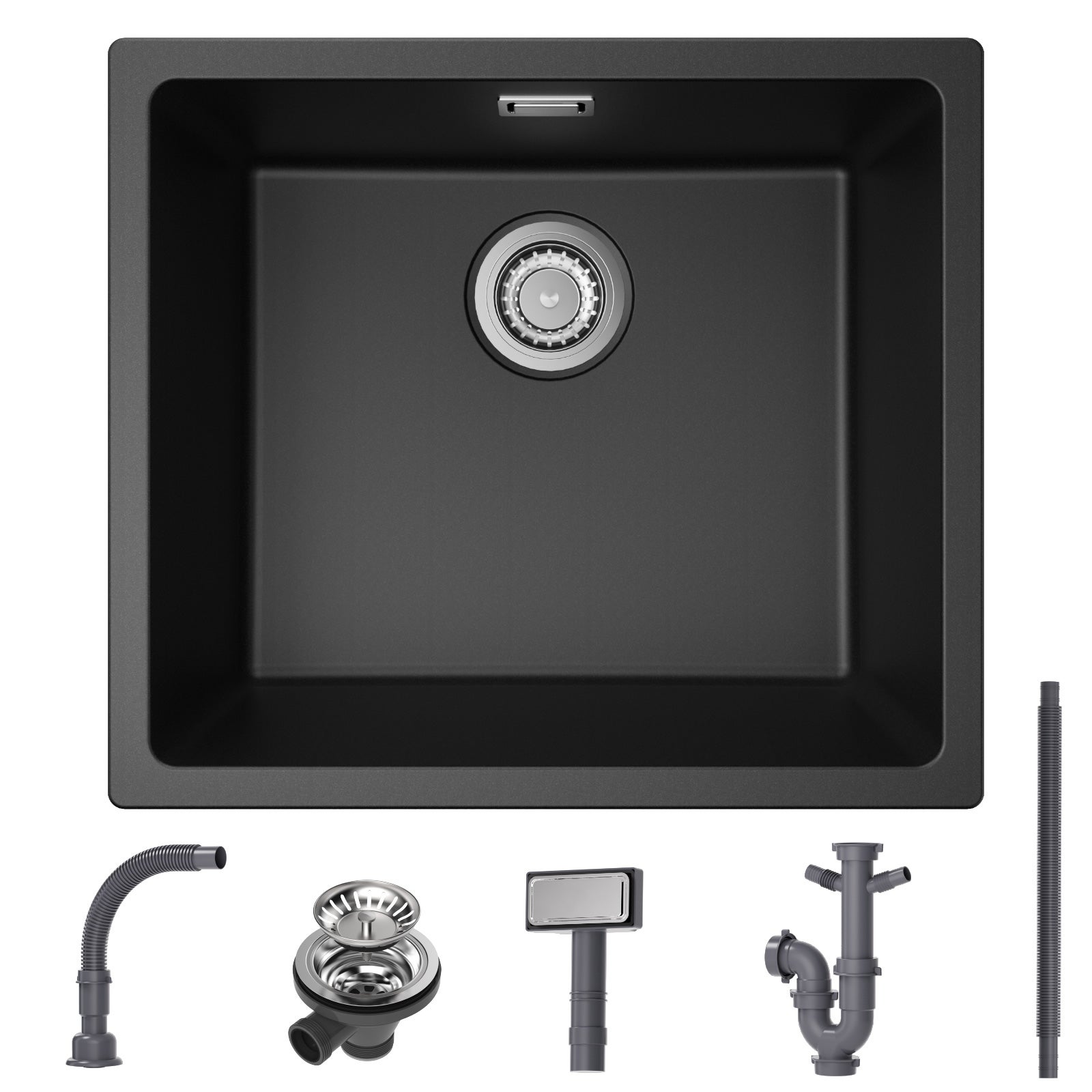 Evier en Quartz et Résine CECIPA MAX Evier de Cuisine Noir Gris 50x44cm ...