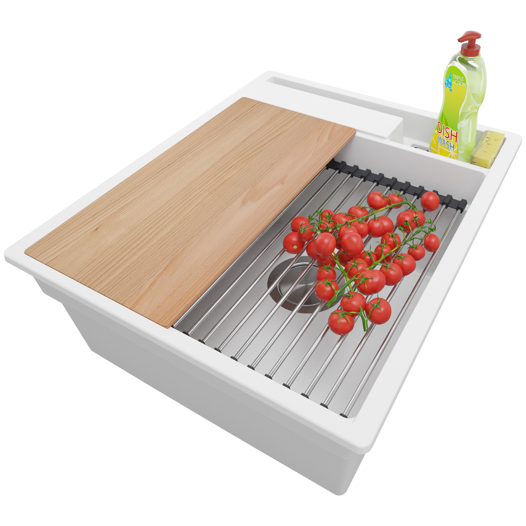 Evier Cuisine en Granit Blanc 43x53cm, Lavabo 1 bac + Kit de Vidage ...