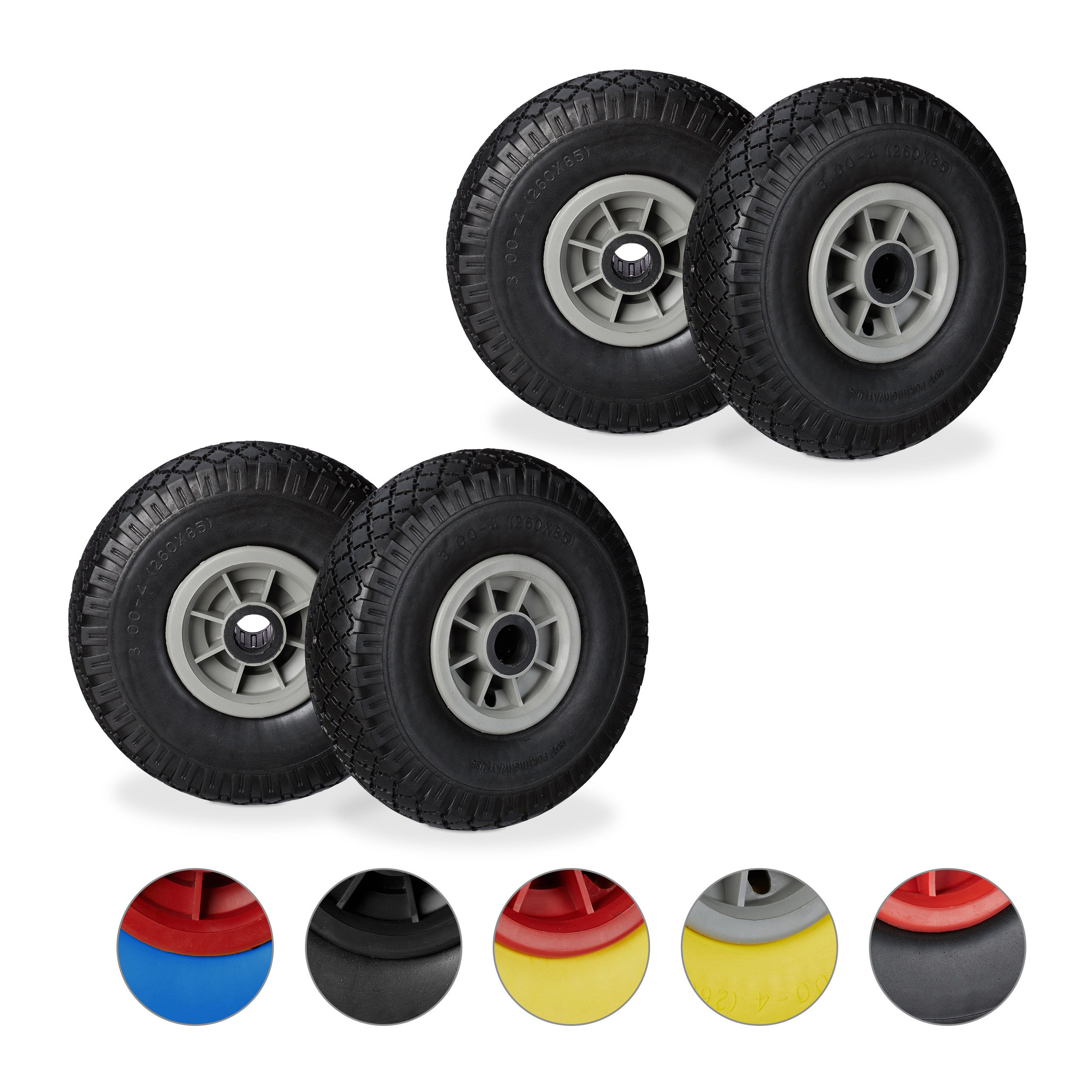 Roue de brouette, lot de 4, caoutchouc, 3.00-4", roue de rechange, pour ...