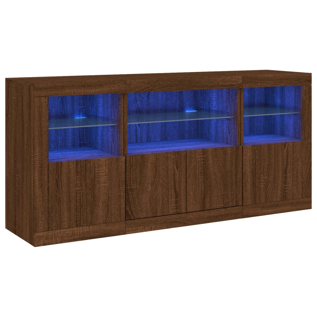 Buffet avec lumières LED chêne marron 142,5x37x67 cm | Leroy Merlin