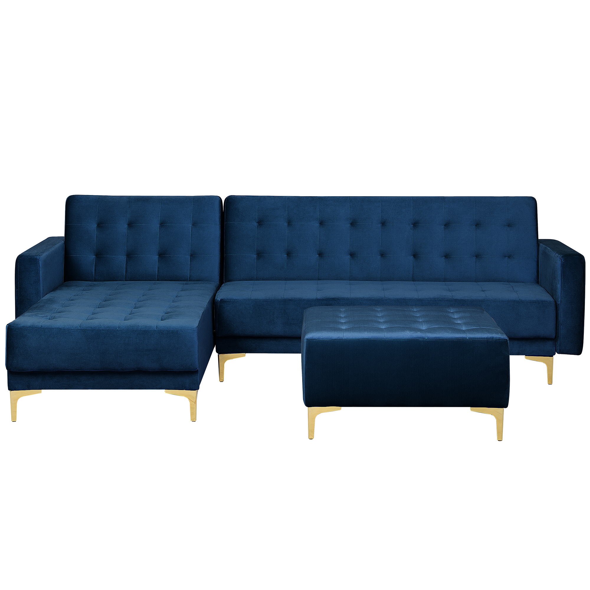 Canapé-lit d'angle modulable ABERDEEN Velours Bleu marine avec ottoman ...
