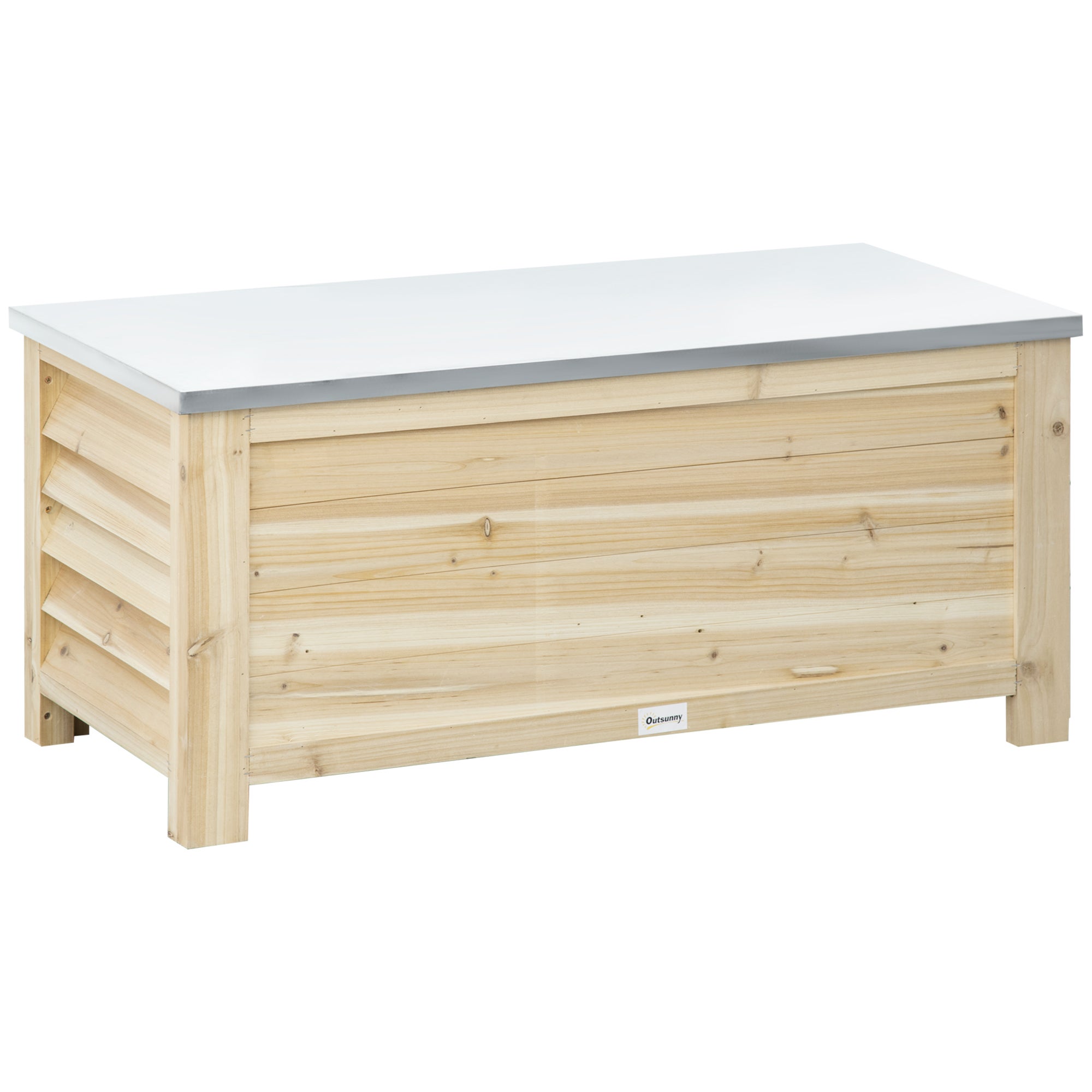 Coffre de rangement extérieur en bois naturel avec couvercle en métal ...