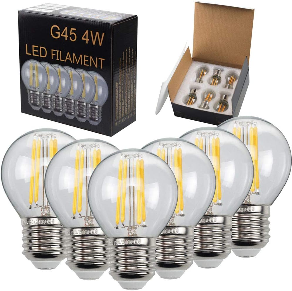 6-Pack Led Ampoule G45 2700K Globe Blanc Chaud Led Filament Ampoule E27 ...