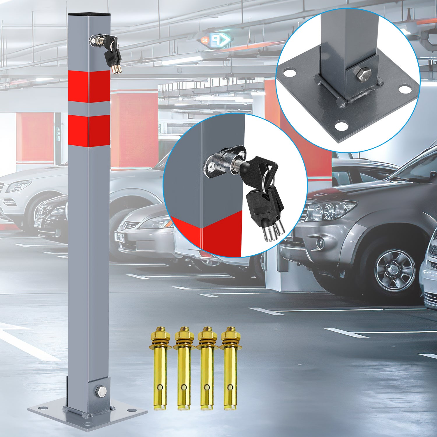 Barriera di parcheggio 1 pezzo con 3 chiavi, palo di parcheggio ...
