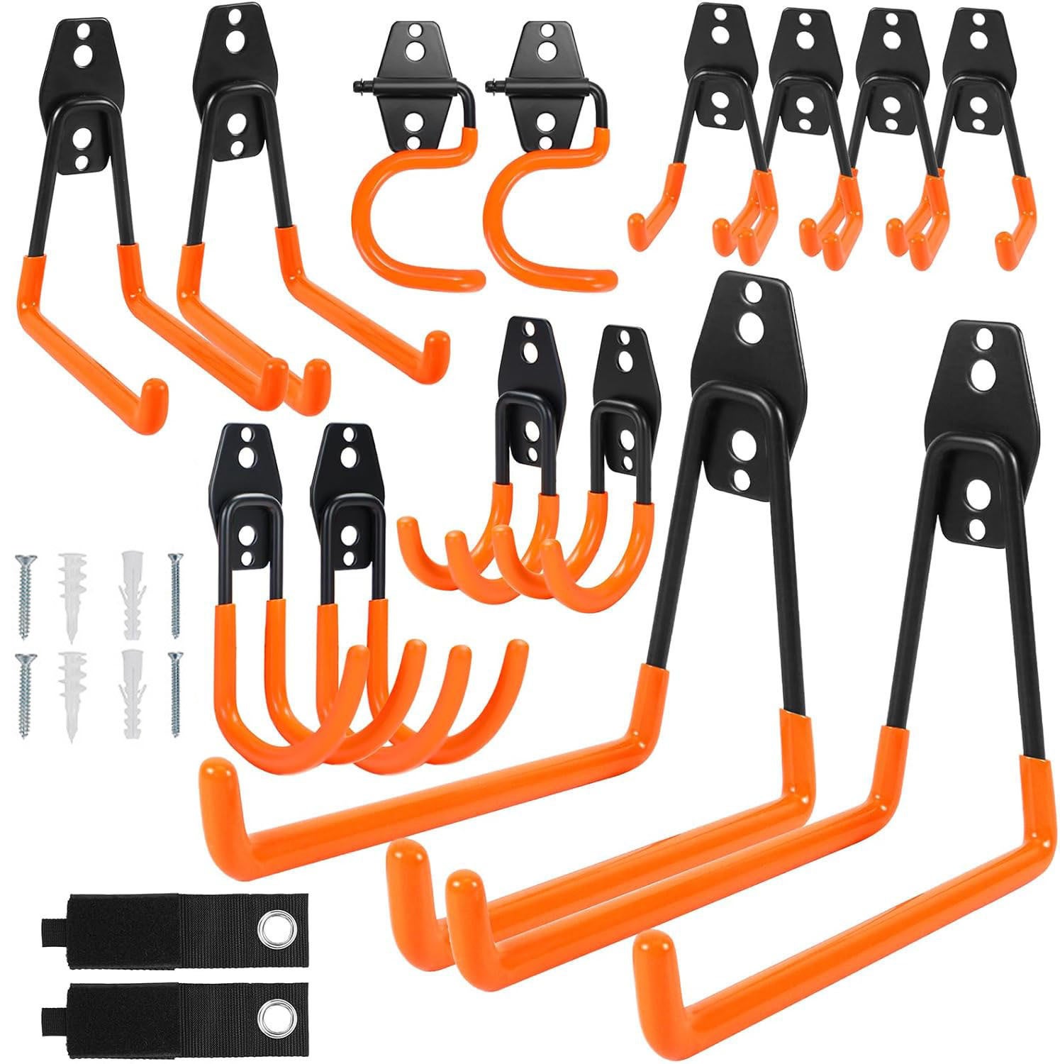 Ensemble de 16 crochets robustes (orange) pour garage, fixation murale ...