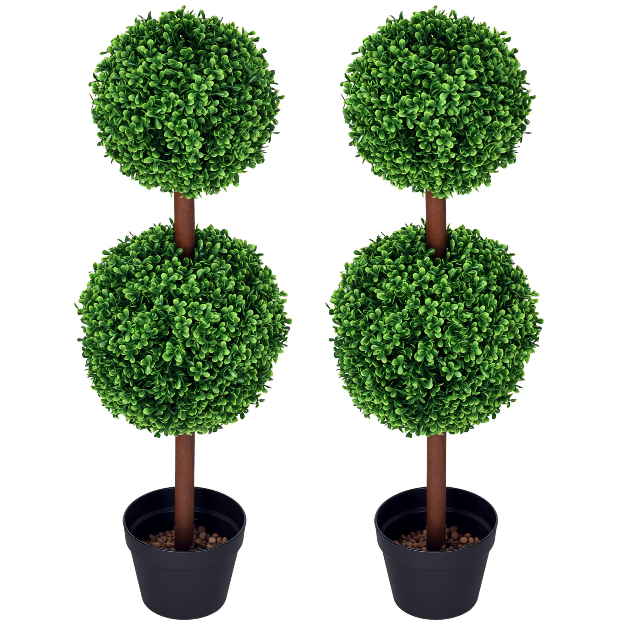Set de 2 arbres artificiels de buis à doubles boules, tronc et pot ...