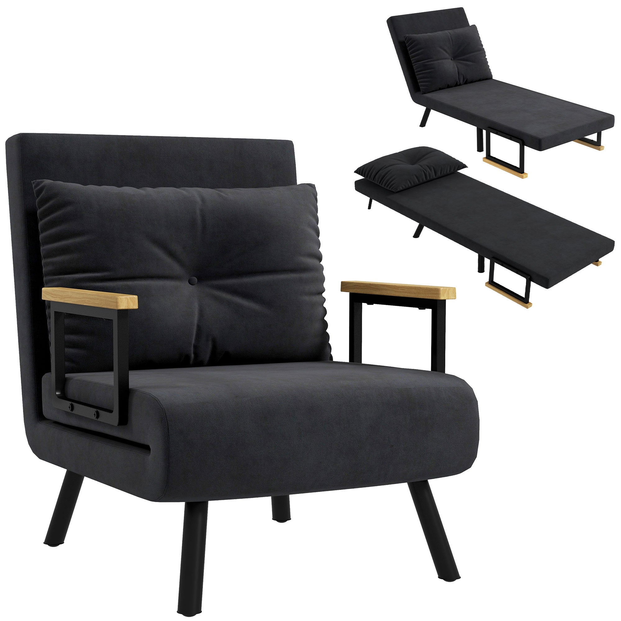 Fauteuil convertible 4 en 1 lit 1 place dossier 5 positions accoudoirs ...