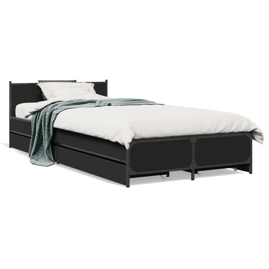 Maison Exclusive - Cama con cajones madera de ingeniería negro 100x200 ...