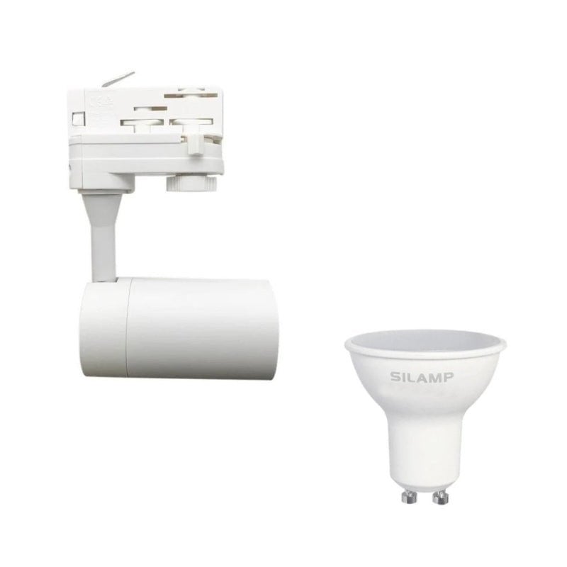 Foco LED trifásico blanco 80° para carril + bombilla LED GU10 8W ...