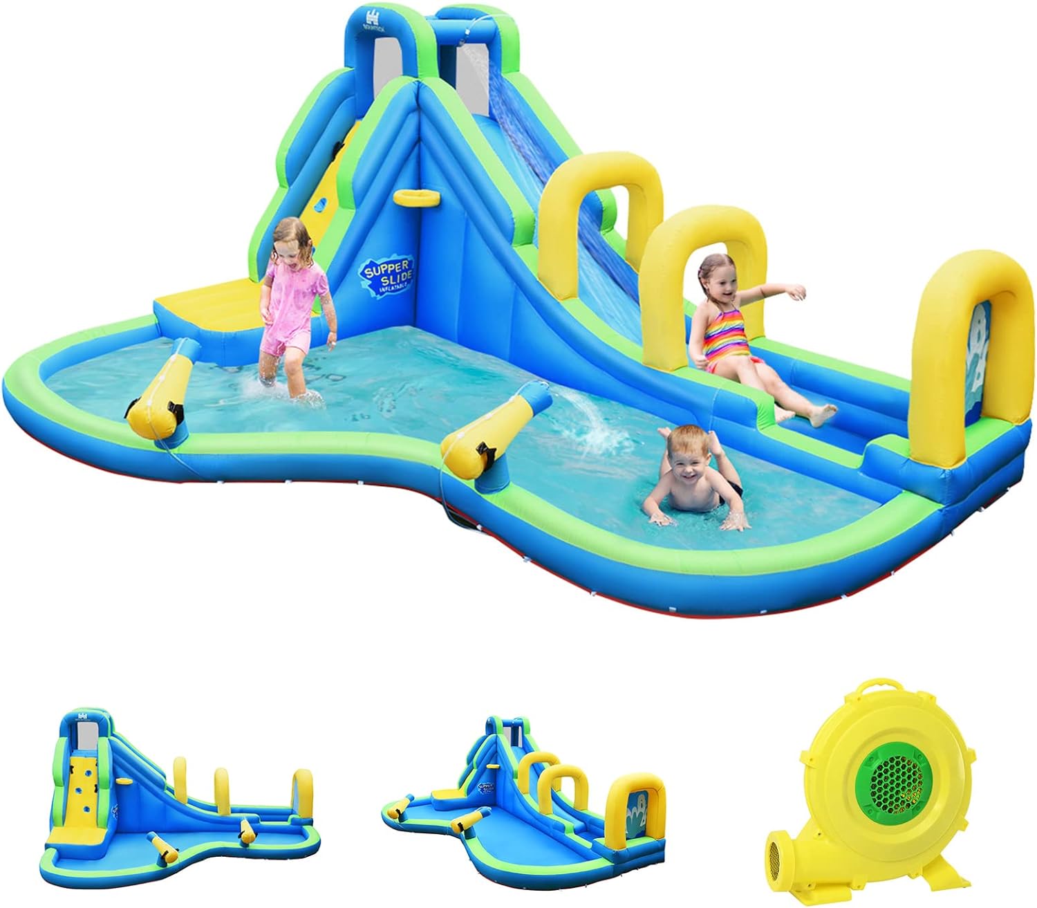 Jeux de Piscine structure Gonflable Impermeable avec Toboggan et Filet ...
