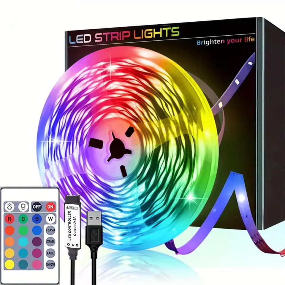 COMELY Ruban LED 5M, LED chambre RGB Lumineuse Flexible, Bande LED Lumière LED multicolore avec ...