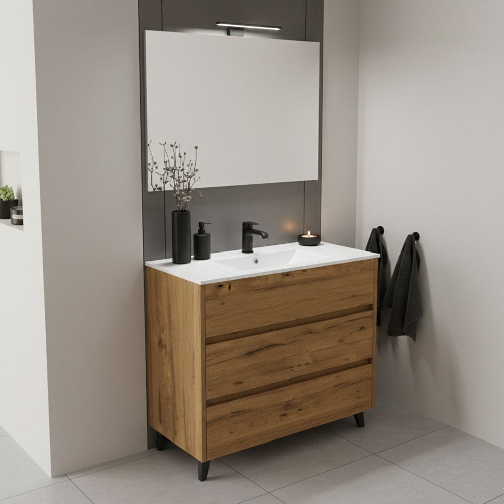 Kibath Mueble de baño con Lavabo, Espejo y Aplique LED, mod. SIREX ...