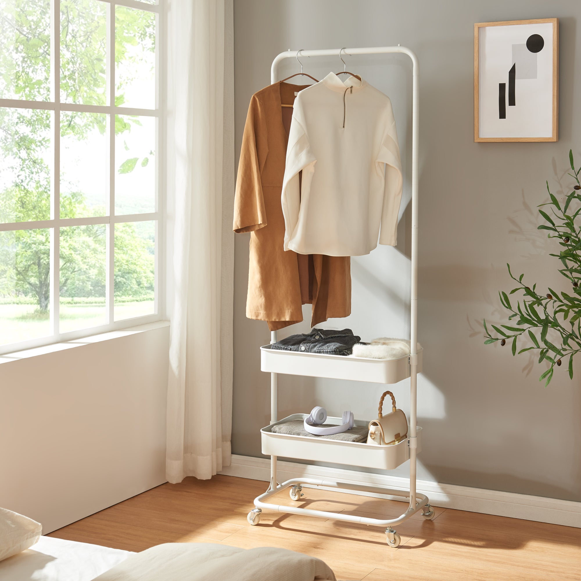 Perchero burro Kumad con ruedas 2 cajas metal 175x58x36cm - Blanco [en ...