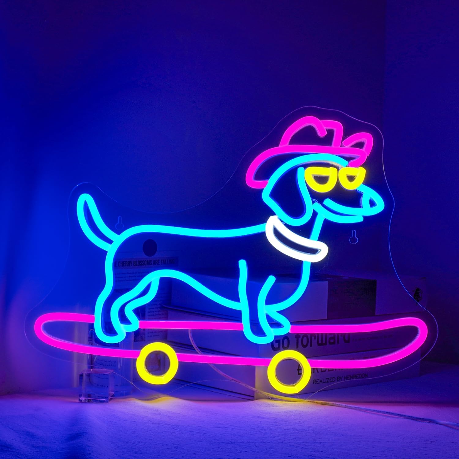 Skateboard Dog Neon Light up Sign, néon USB lumières Art mur décor LED ...