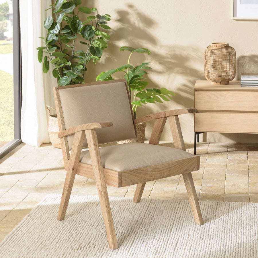 ERIS - Fauteuil en Mindi, assise en tissu beige texturé | Leroy Merlin
