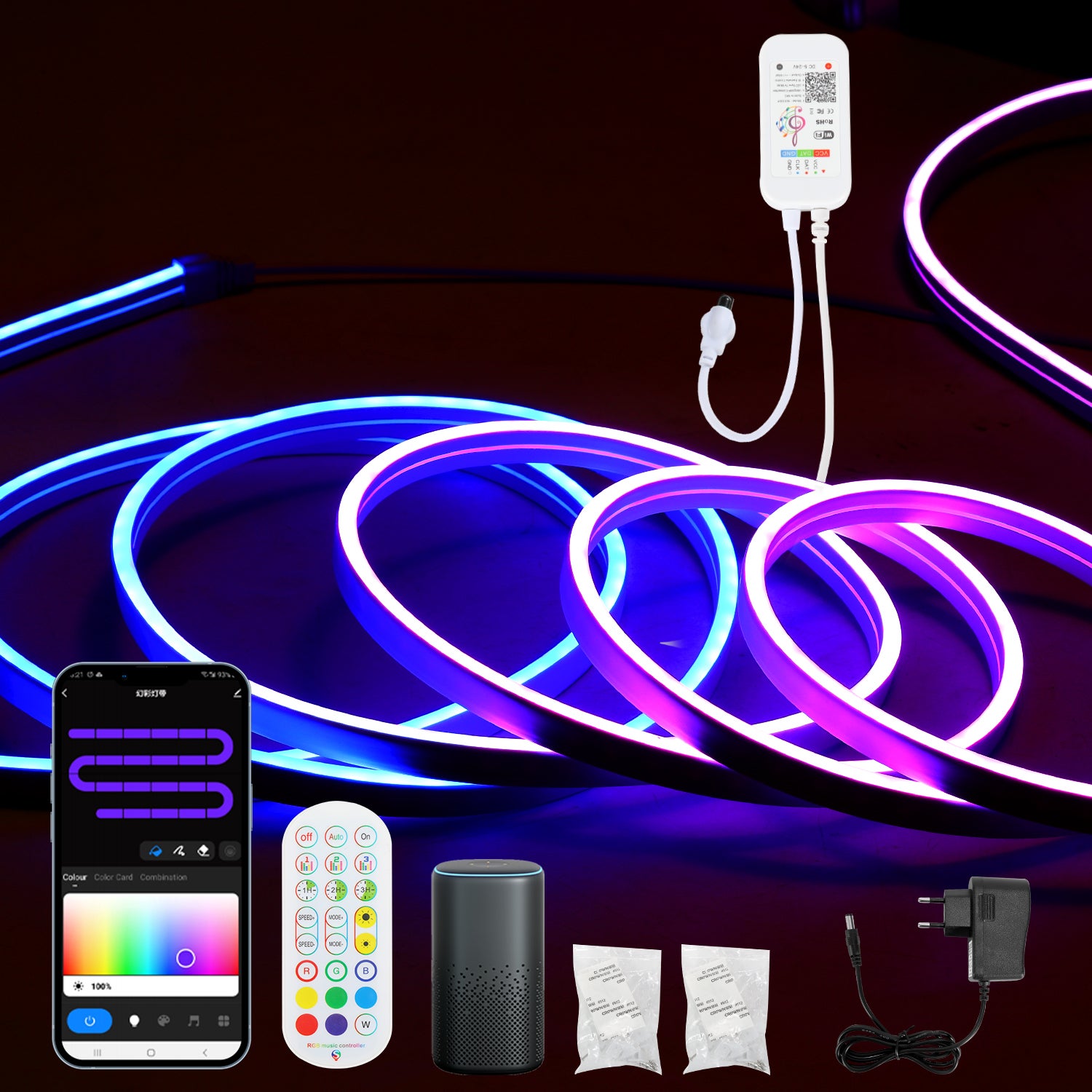 10M Néon Bande LED , RGBIC Ruban LED, Contrôle APP et Télécommande IR ...