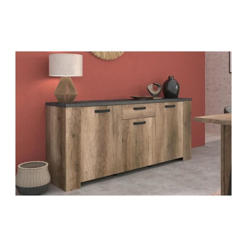 Buffet - STEIN - Chene et steam black - 3 portes - 1 tiroir - 182 x 40 ...
