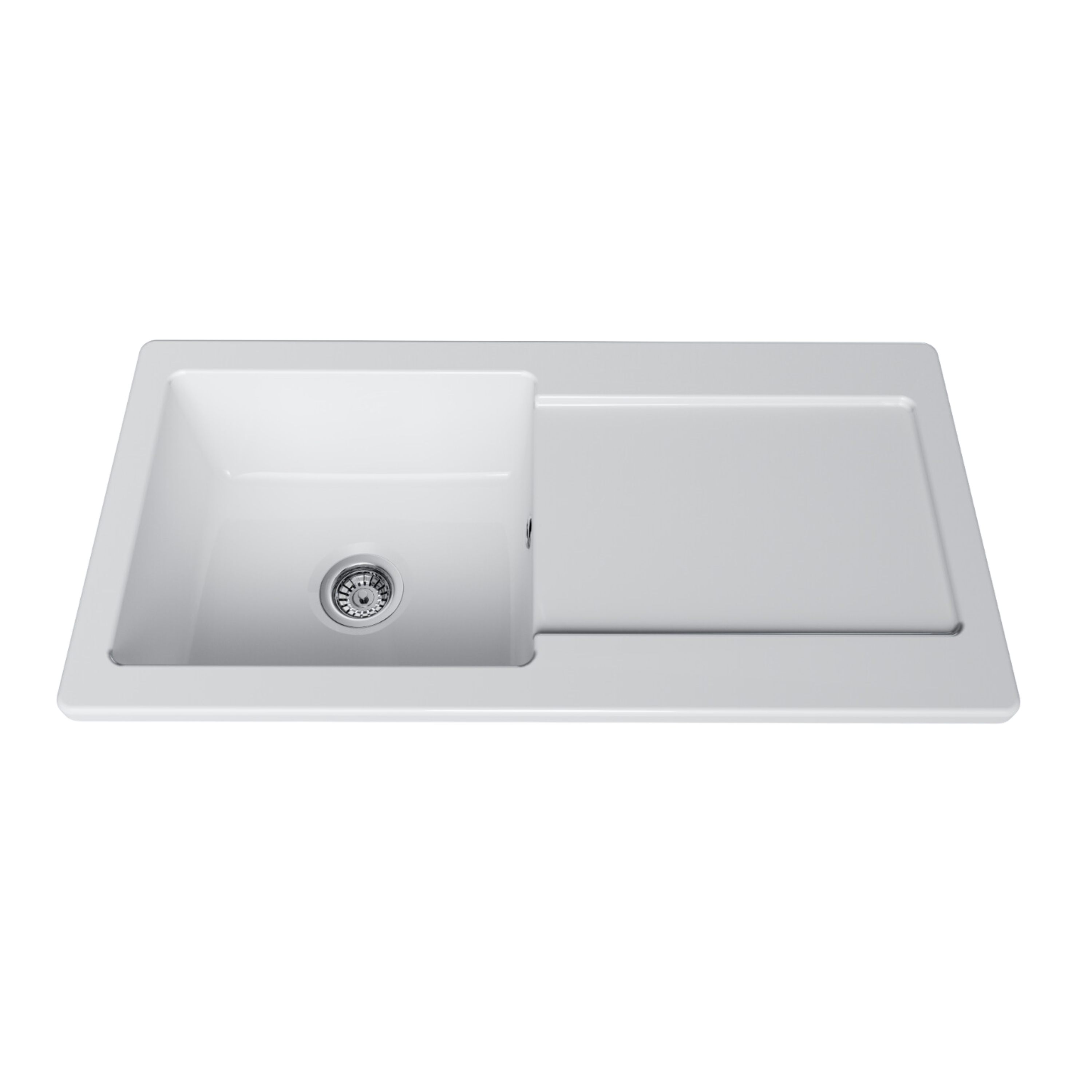 Évier céramique blanc brillant Vitra ARKITEKT 1 grand bac - 1 égouttoir ...