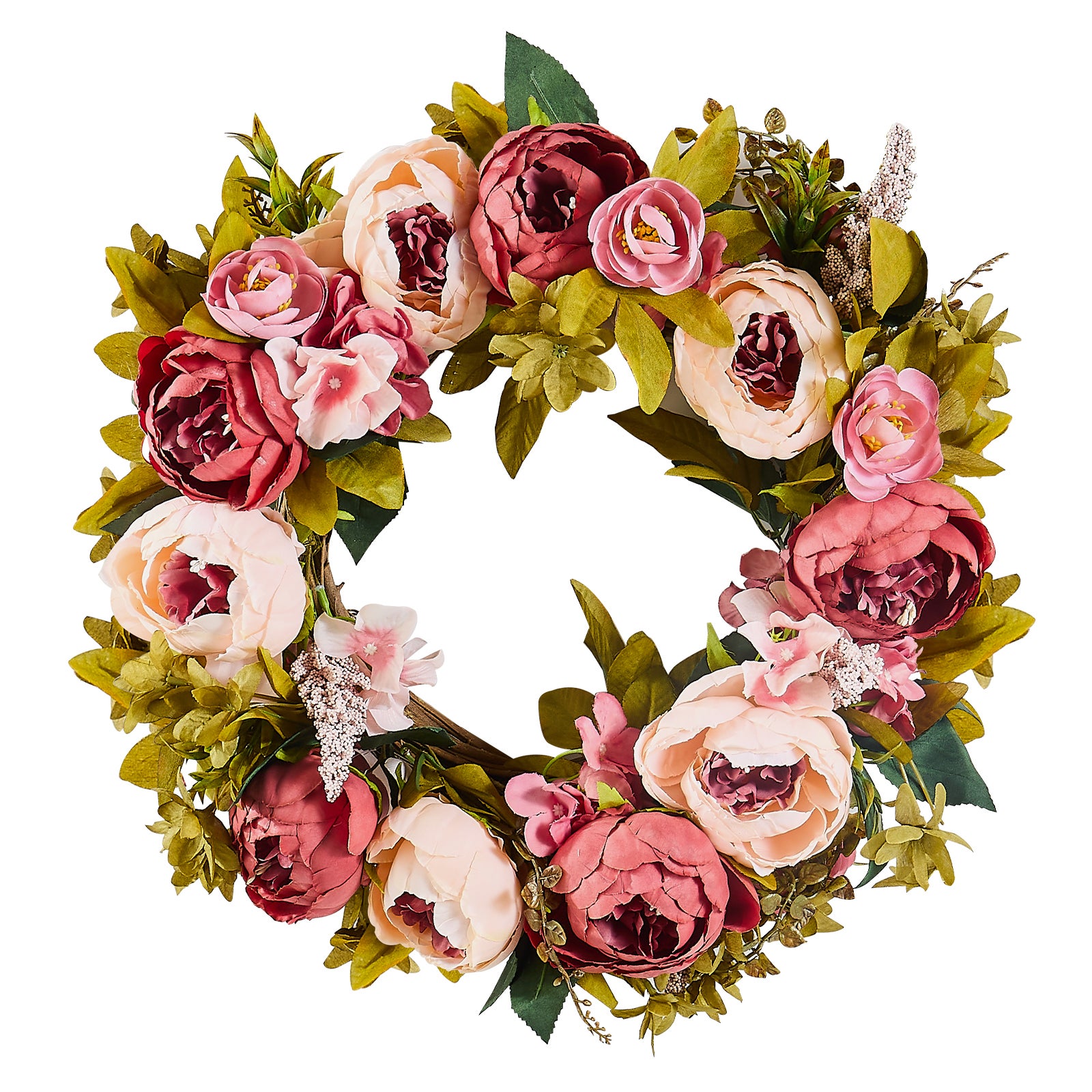 VEVOR Corona decorativa artificiale, 48,26 cm, Rosa, Decorata peonie ...