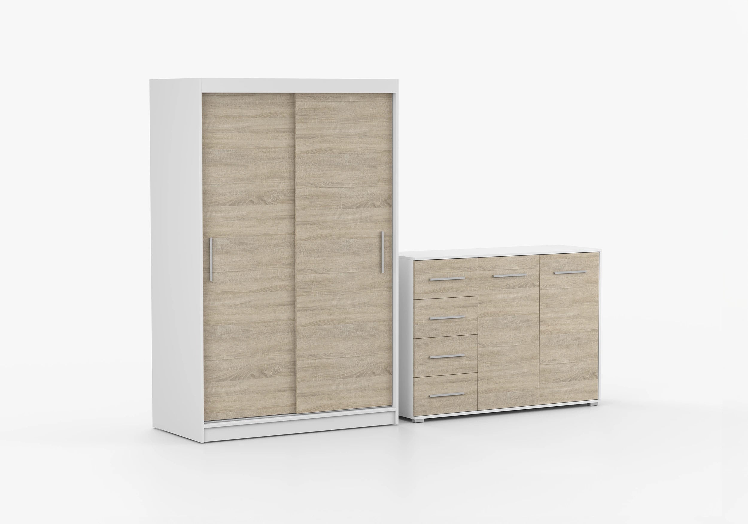 Conjunto de armario Yvae y cómoda Ilario - Blanco - Roble | Leroy Merlin