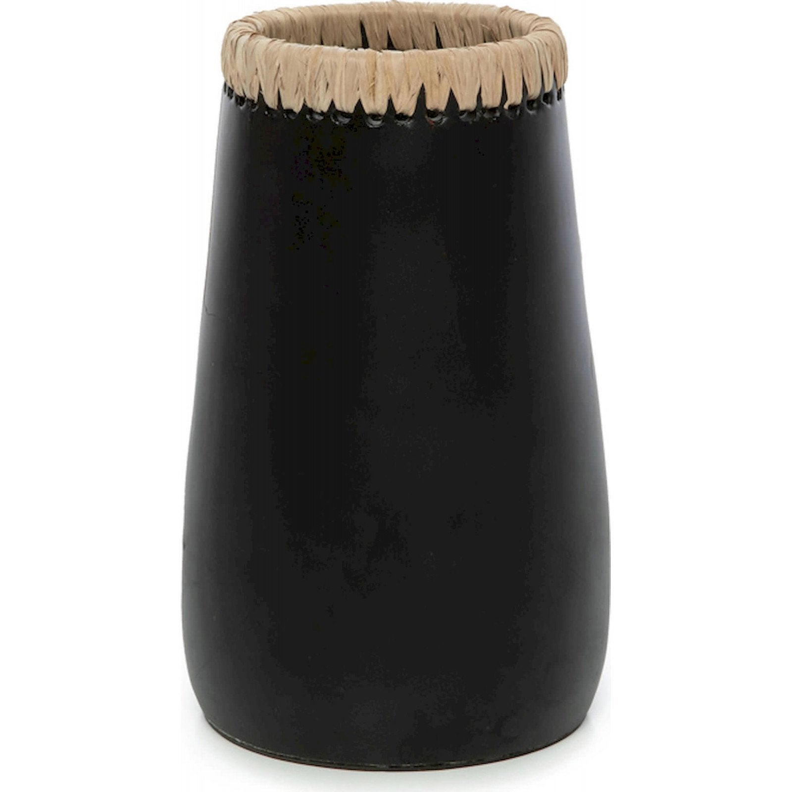 Vase Sneaky chic en terre cuite et raphia 14 x 14 x 22 cm Noir, naturel ...