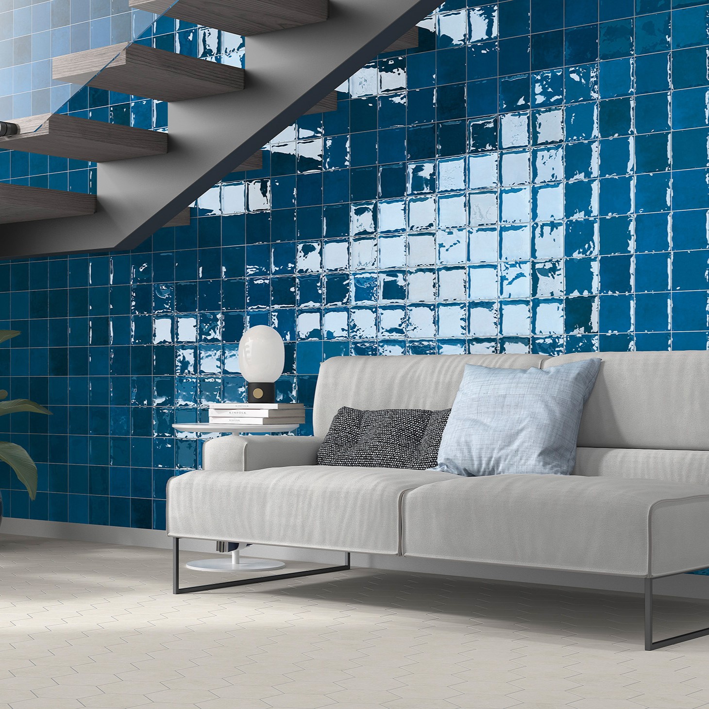 Carrelage mural intérieur/exterieur. Grès cérame Zellige Blue 12x12cm ...