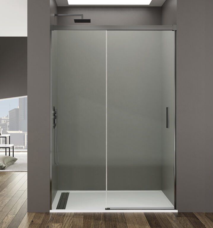 Paroi de douche frontale BASIC Fixe + Coulissante Transparente Titane ...