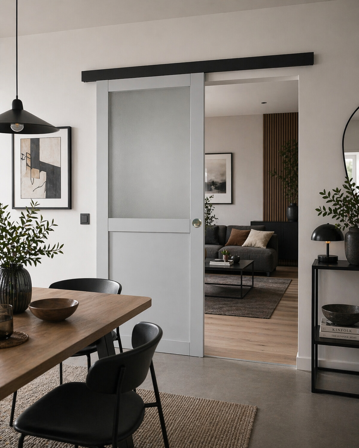 Puerta corredera Athena gris claro con panel de vidrio H204 x L83 cm ...