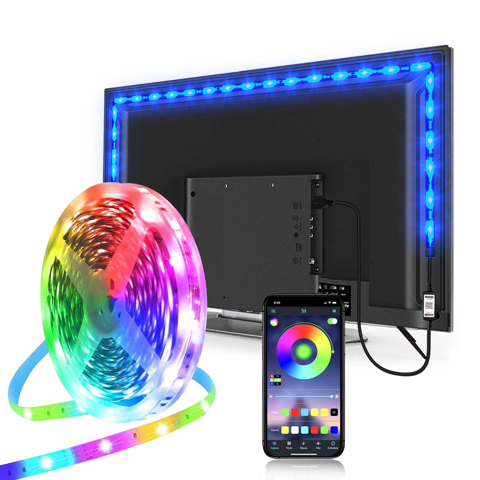 Ruban LED 5M, Ruban LED Bluetooth Ambiance TV, Bande LED Lumière Auto ...