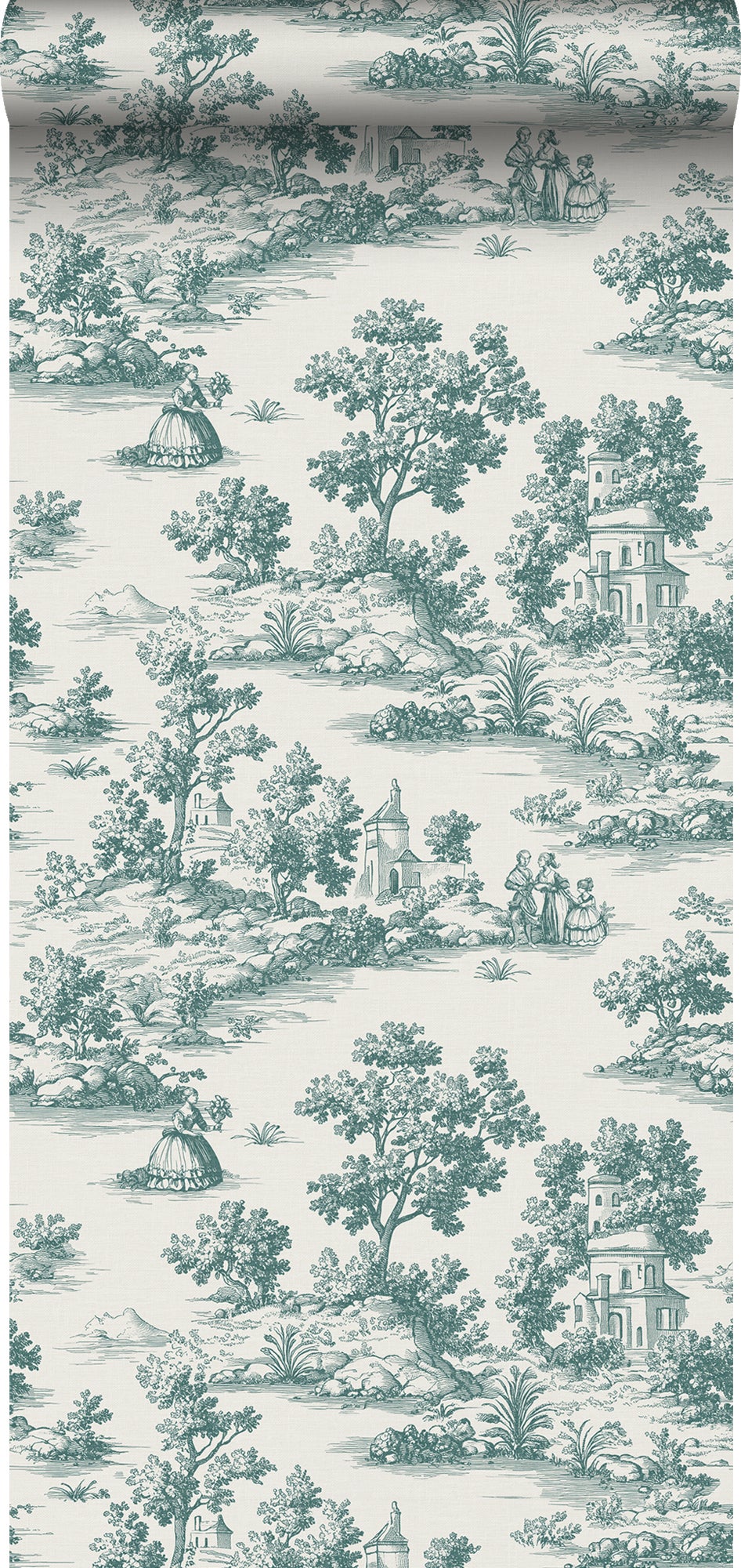 Papel pintado tela de jouy verde - 53 cm x 10 m - Sanders & Sanders ...