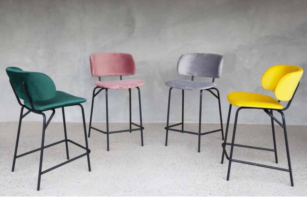 Tabouret design velours et métal noir laqué Leona - Lot de 2-Couleur ...